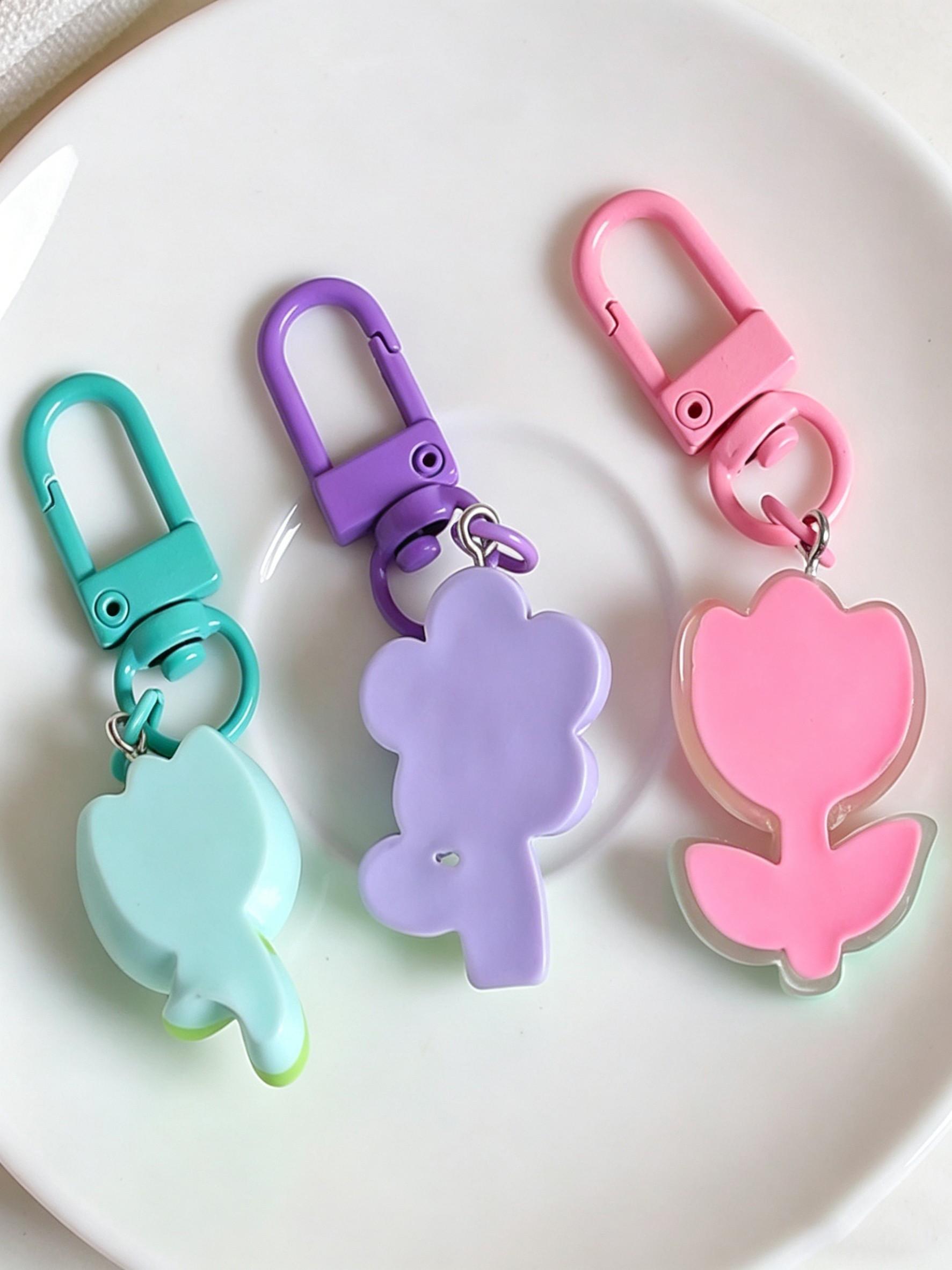 Cute Floral Hanging Ornament, Transparent Tulip Keychain, Floral ...