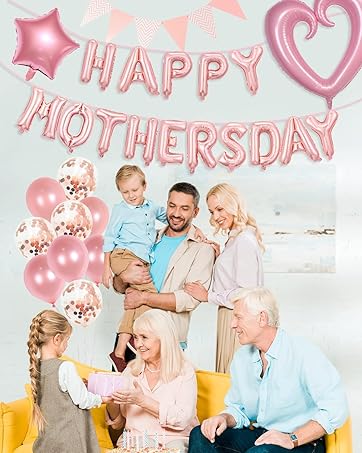 Happy Mother's Day Balloons Set, Pink Rose Gold Mothers Day Banner ...