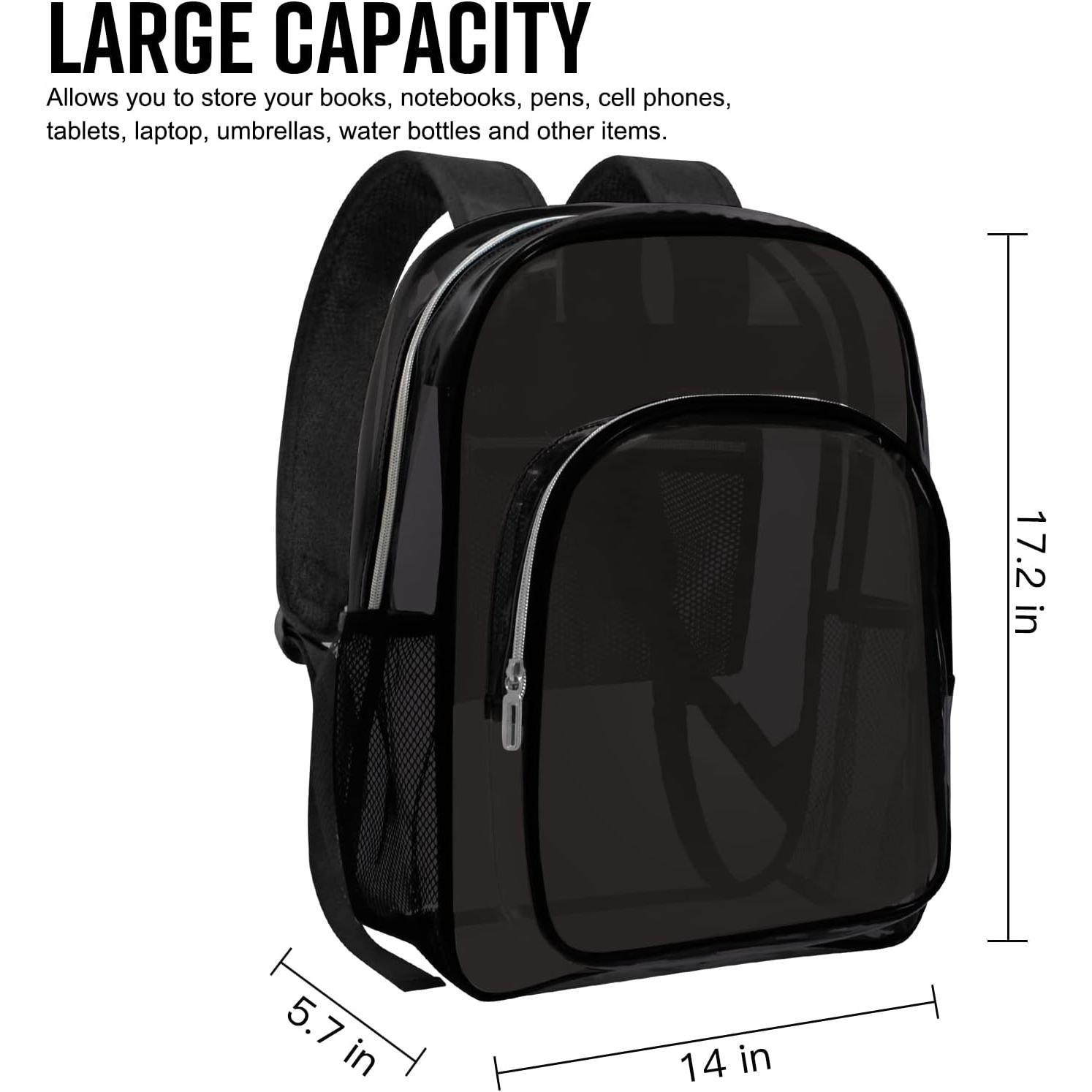 Clear Backpack Heavy Duty Transparent Backpack for Travel Work (Black ...