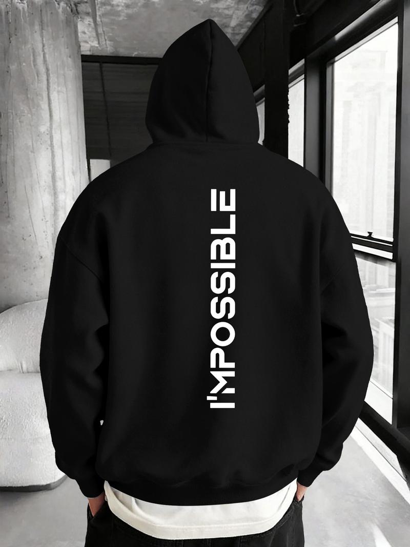 Men's Hooded Sweatshirt I'mpossible Vertical Print, Casual Streetwear ...