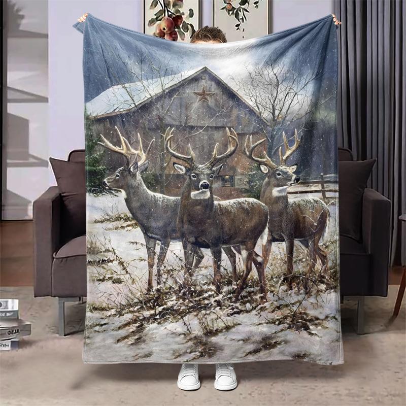 Deer Pattern Soft Blanket, 1 Count Animal Pattern Casual Throw Blanket ...