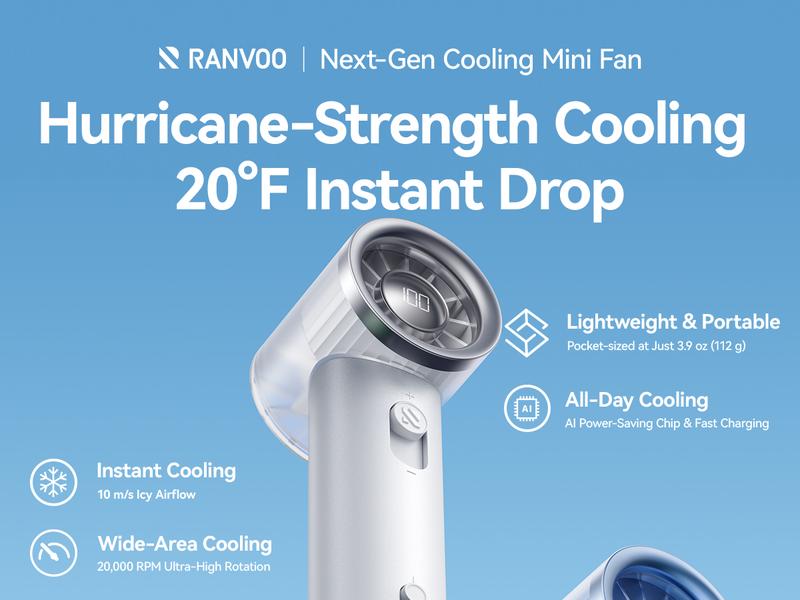 RANVOO 2025 Portable Handheld Fan Mini & Powerful Cooling Turbo 100 ...