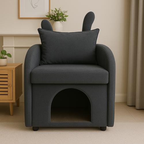 【Bellemave】Velvet Pink Bunny-Ear Pet-Friendly Armchair with Built-in ...