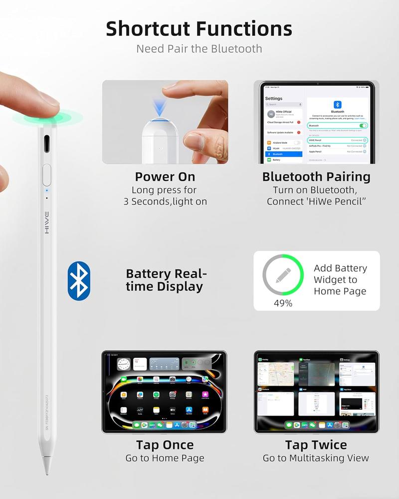 HIWE Anti-Lost Stylus Pen for iPad 2018-2025 Find My Support Tilt ...