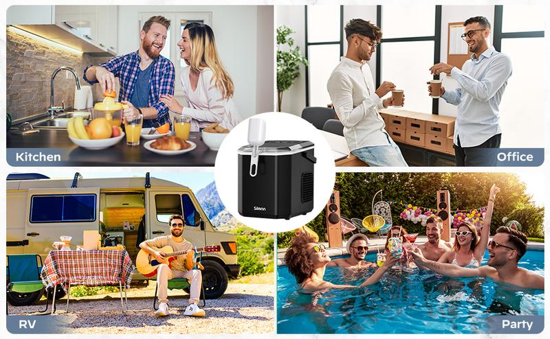 Silonn Bullet Ice Maker Countertop with Handle, 9 Cubes in 6 Mins ...