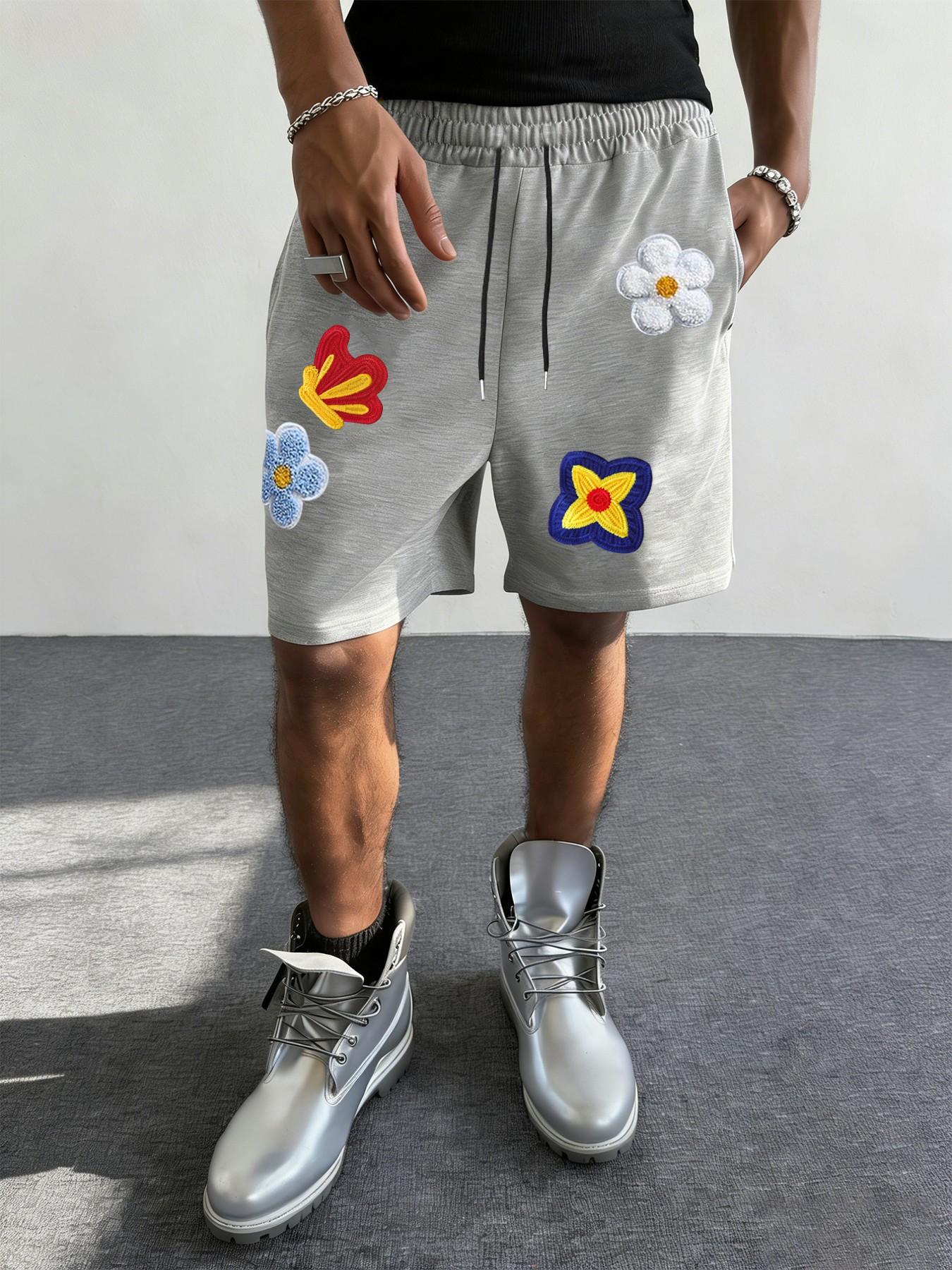 Men's Y2K Floral Casual Shorts, Elastic Waist Drawstring Loose Fit ...