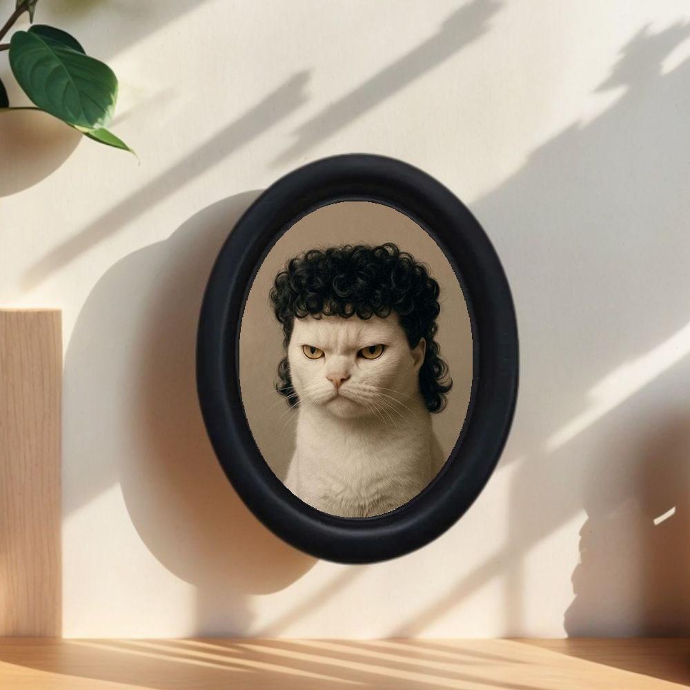 Vintage Funny Curly Hair Cat Photo Oval Frame Decor, Picture Frame, Fun ...