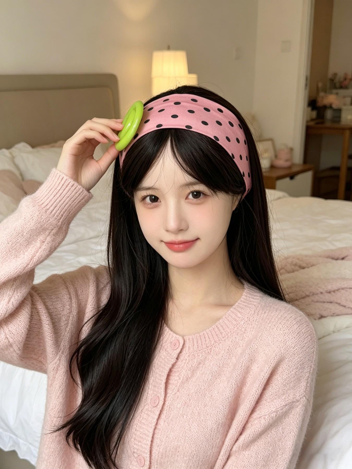 2 Pcs Women's Polka Dot Button Hairband, Retro Colorblock Fabric Wide ...