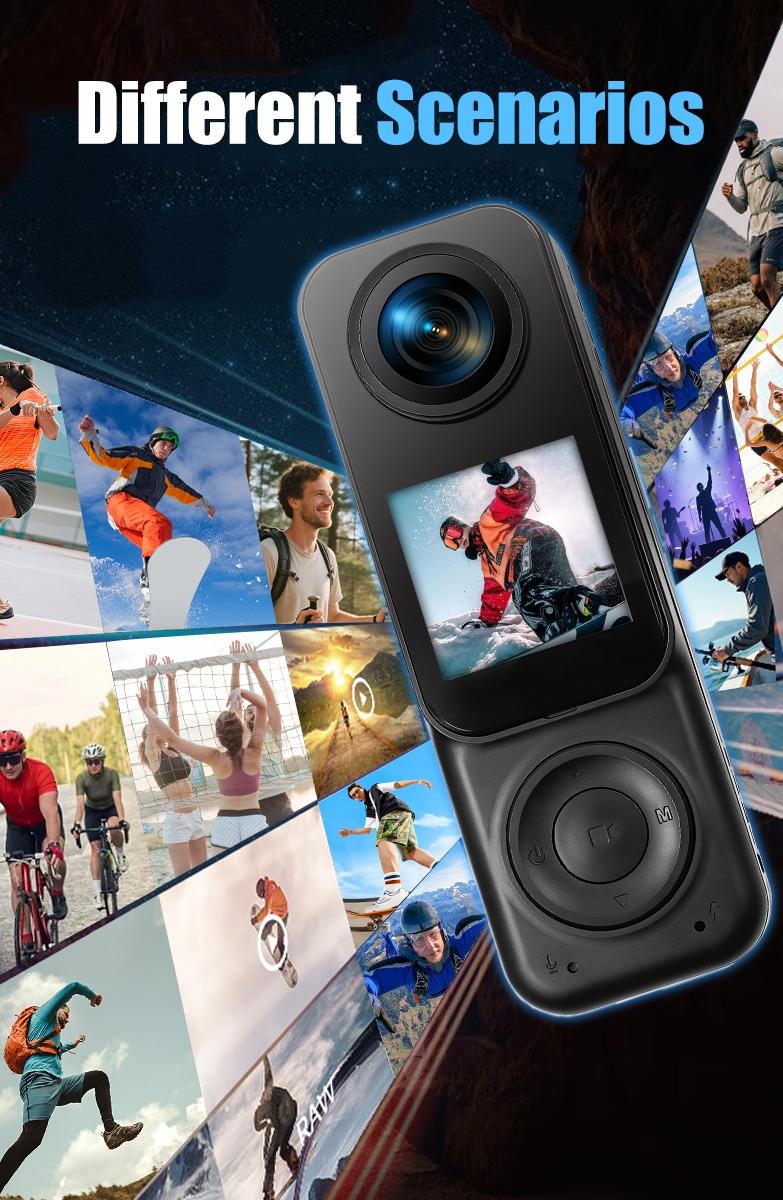 2K Dual-Lens Action Camera,360° Digital Camera,Wide-Angle,8x Digital ...
