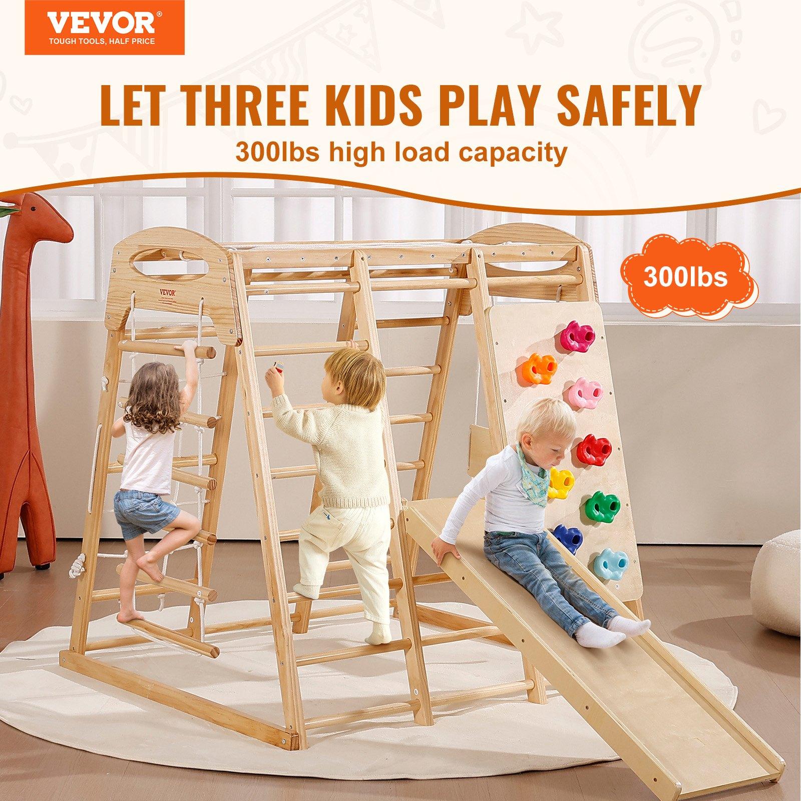 VEVOR Indoor Jungle Gym, 7-in-1 Toddler Indoor Playground, Wooden ...