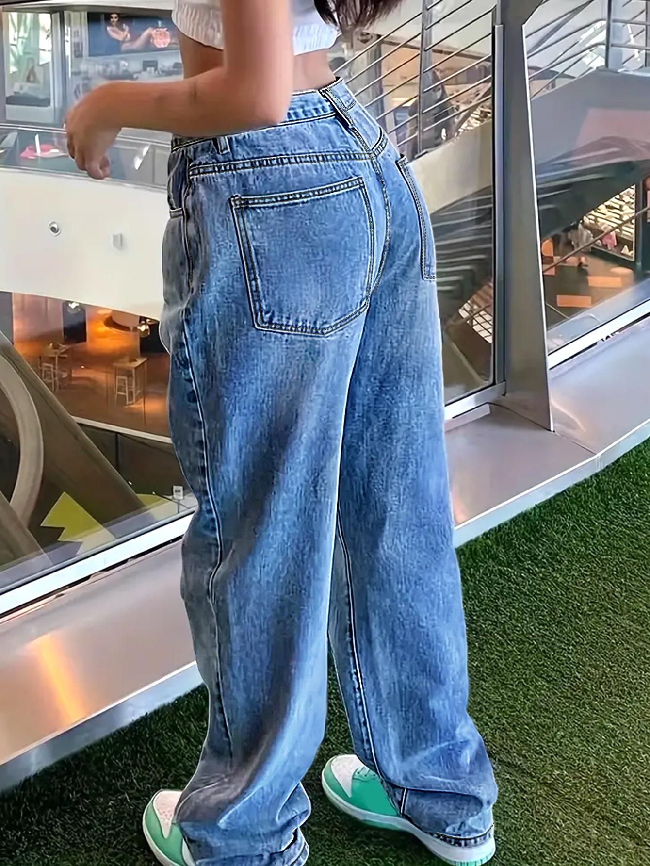 Stylish Women's Blue Loose Jeans with Low - Waist Design - Must - Have ...