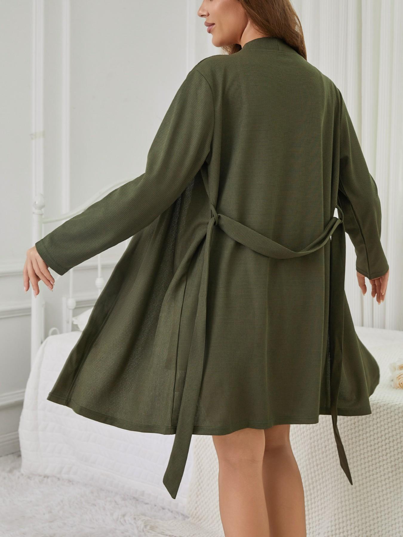 Women's Waffle Sexy Halter Neck Dress + Tie Sleep Robe, Comfortable 2 ...