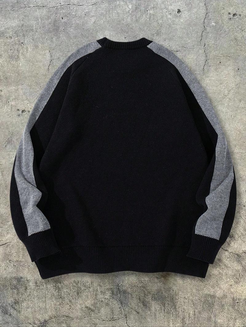Men's Fall Winter Casual Loose Fit Knit Sweater, New York Letter Number ...
