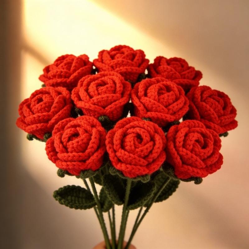 10 crocheted red roses, simulation bouquets that never fade, home ...
