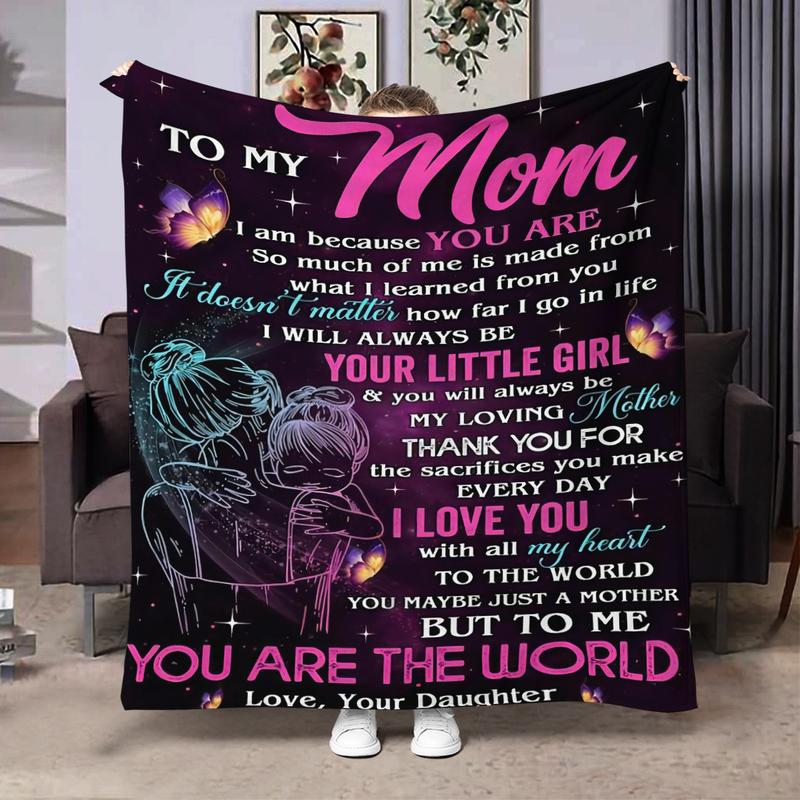 To My Mom Letter & Figure Print Blanket, Slogan Print Blanket, Soft ...