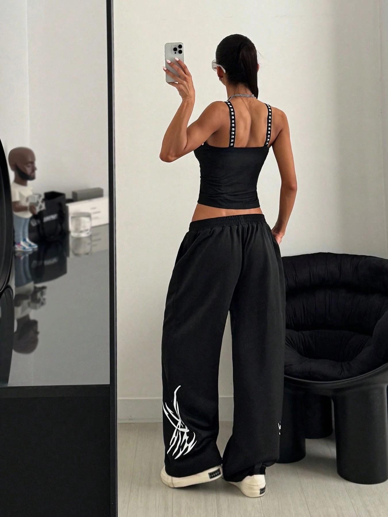 Y2K Gothic Flame Print Wide Leg Sweatpants for Women, E-girl Streetwear ...