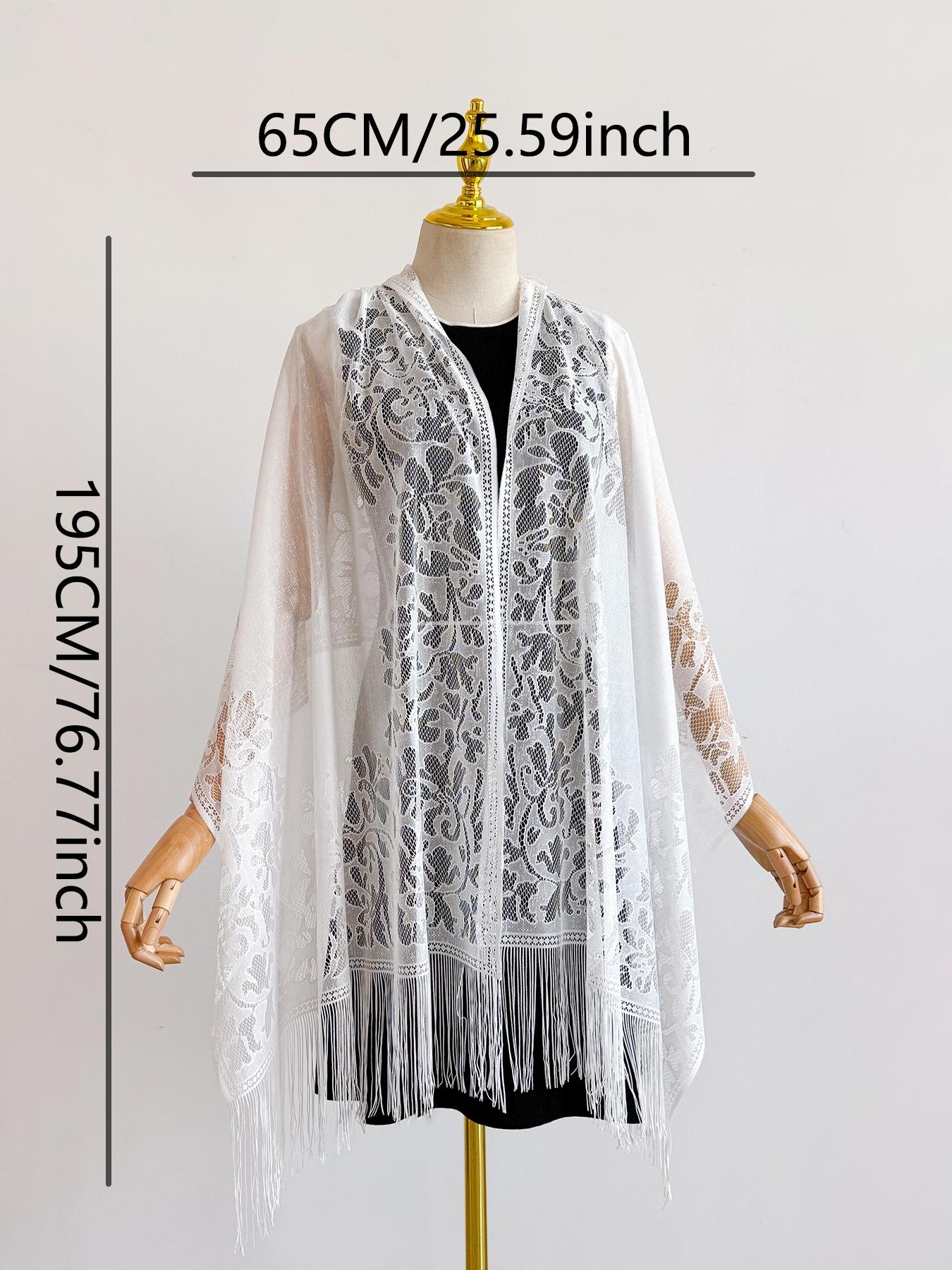 Boho Style Women's Elegant Plain Lace Fringe Scarf, Multifunctional ...