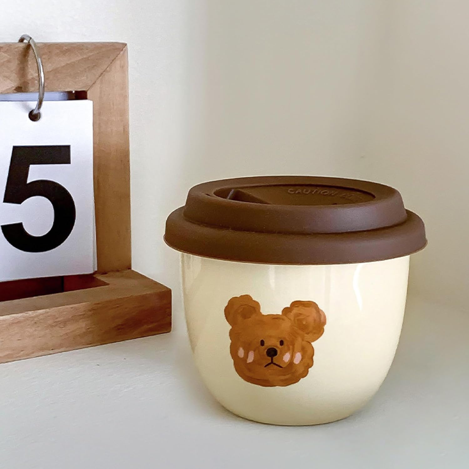 Cute Mug with Lid, Cute Coffee and Mug, for Women Men,Beige, 8 oz ...