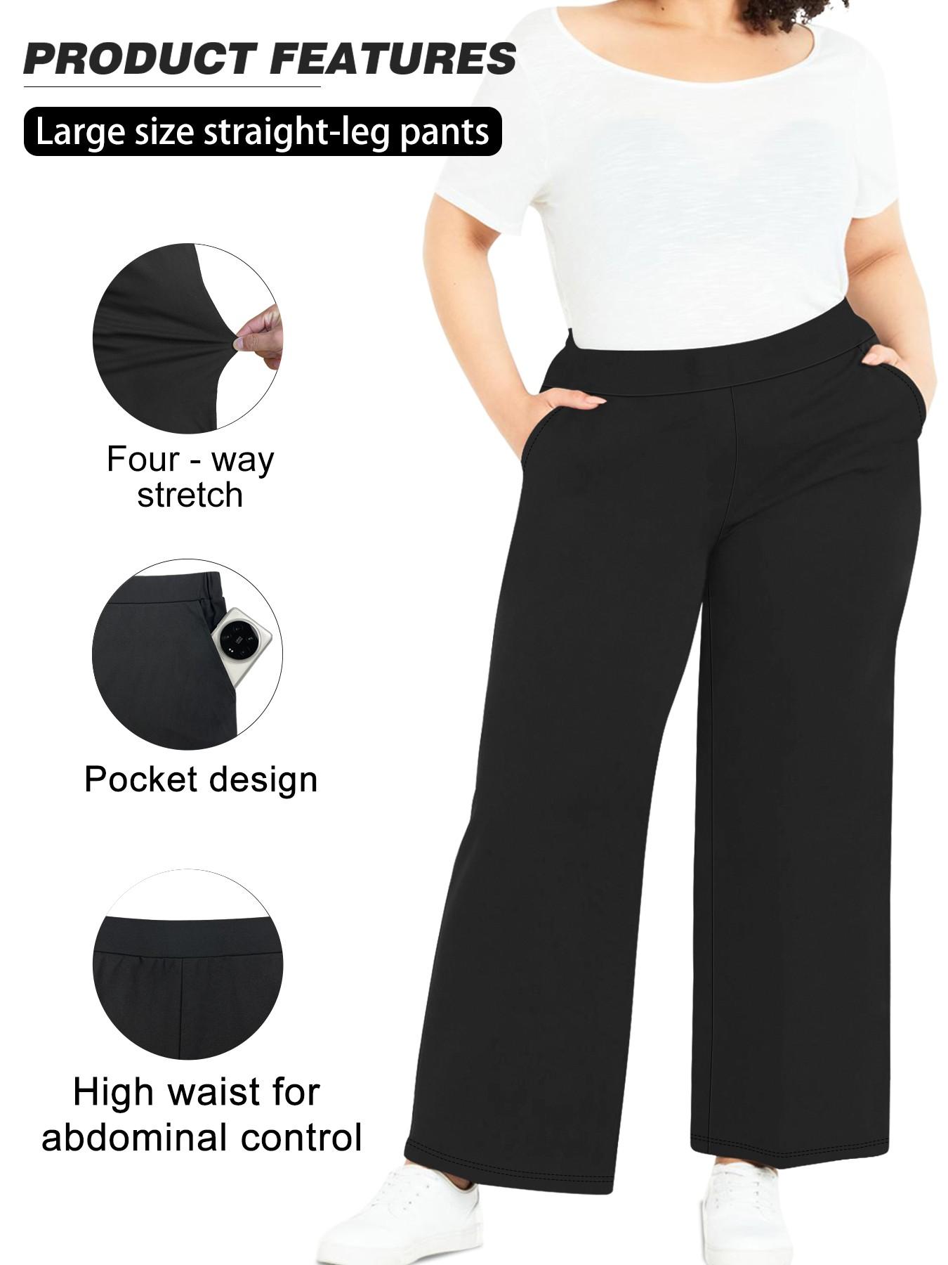 Women's Plus Size Elegant Loose Straight Leg Pants, Soft Smooth Solid ...