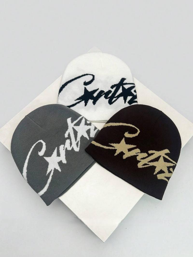 1pc Unisex American Hip Hop Streetwear Jacquard Knitted Beanie Fitted Hat, Warm & For Autumn ...