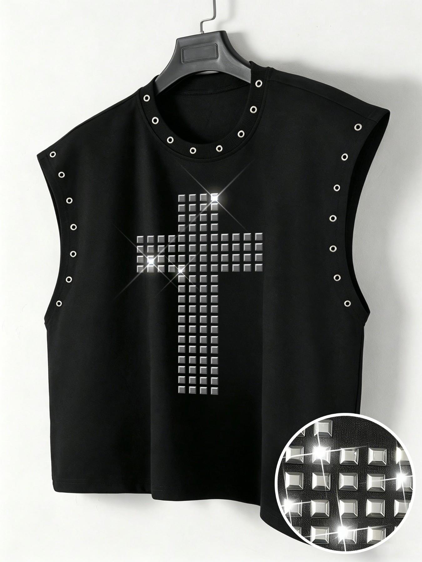 Men's one-piece short boxy vest, Sleeveless, punk eyelet detailing ...