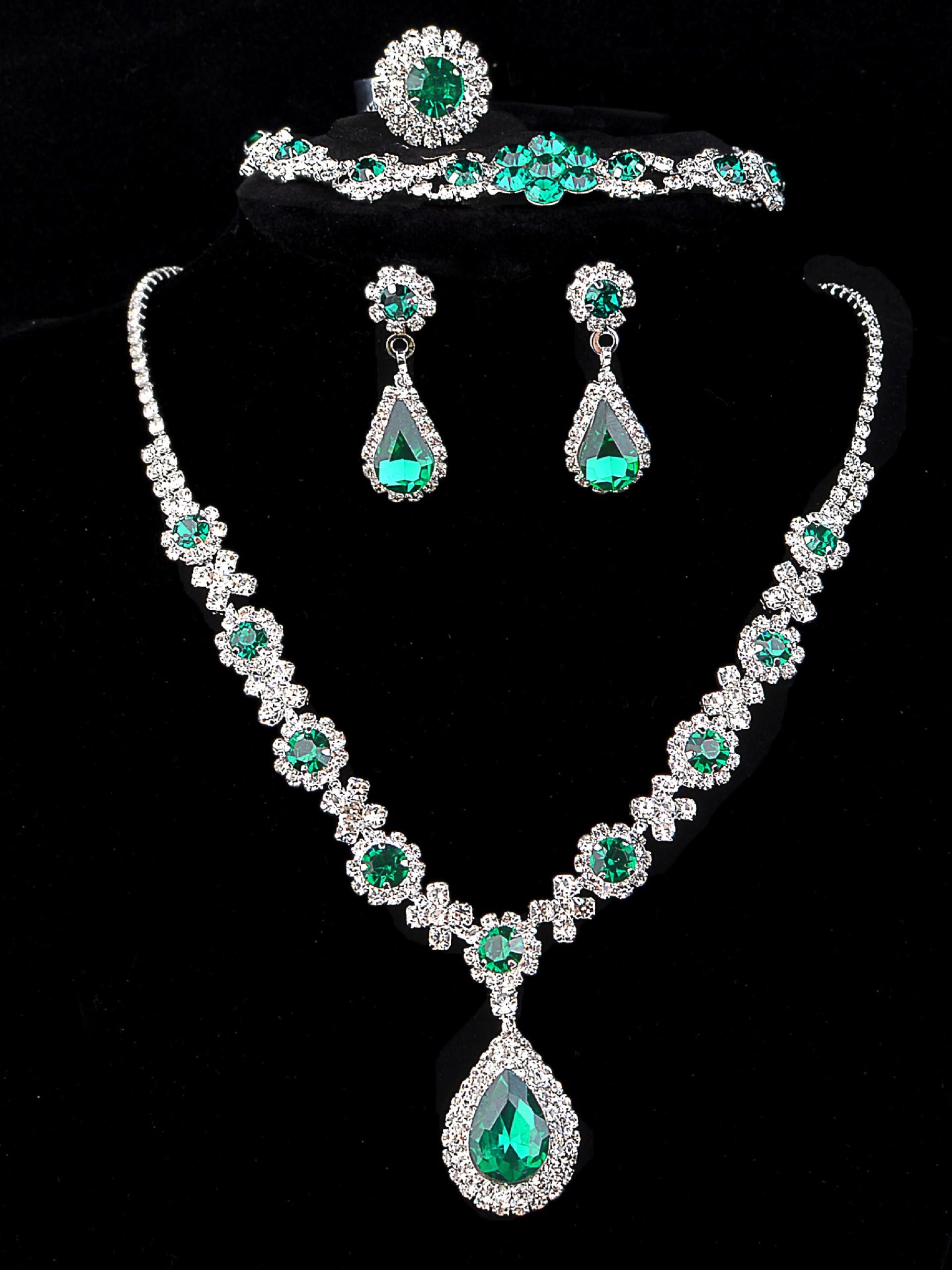 Elegant Emerald Jewelry Set, Exquisite Trendy Necklace & Earrings ...