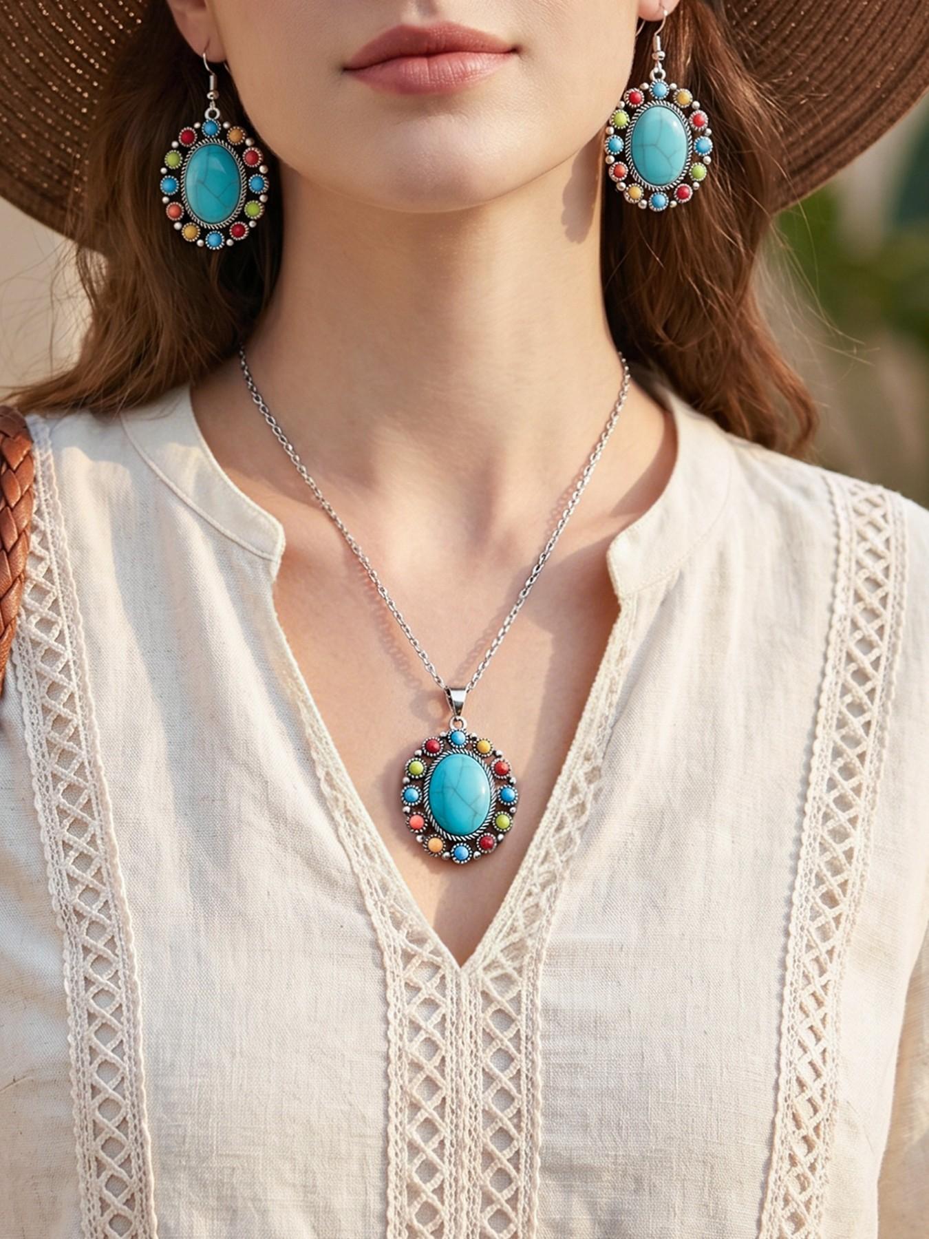 Bohemian Turquoise Trendy Vintage Jewelry Set, Colorful Beaded Women's ...