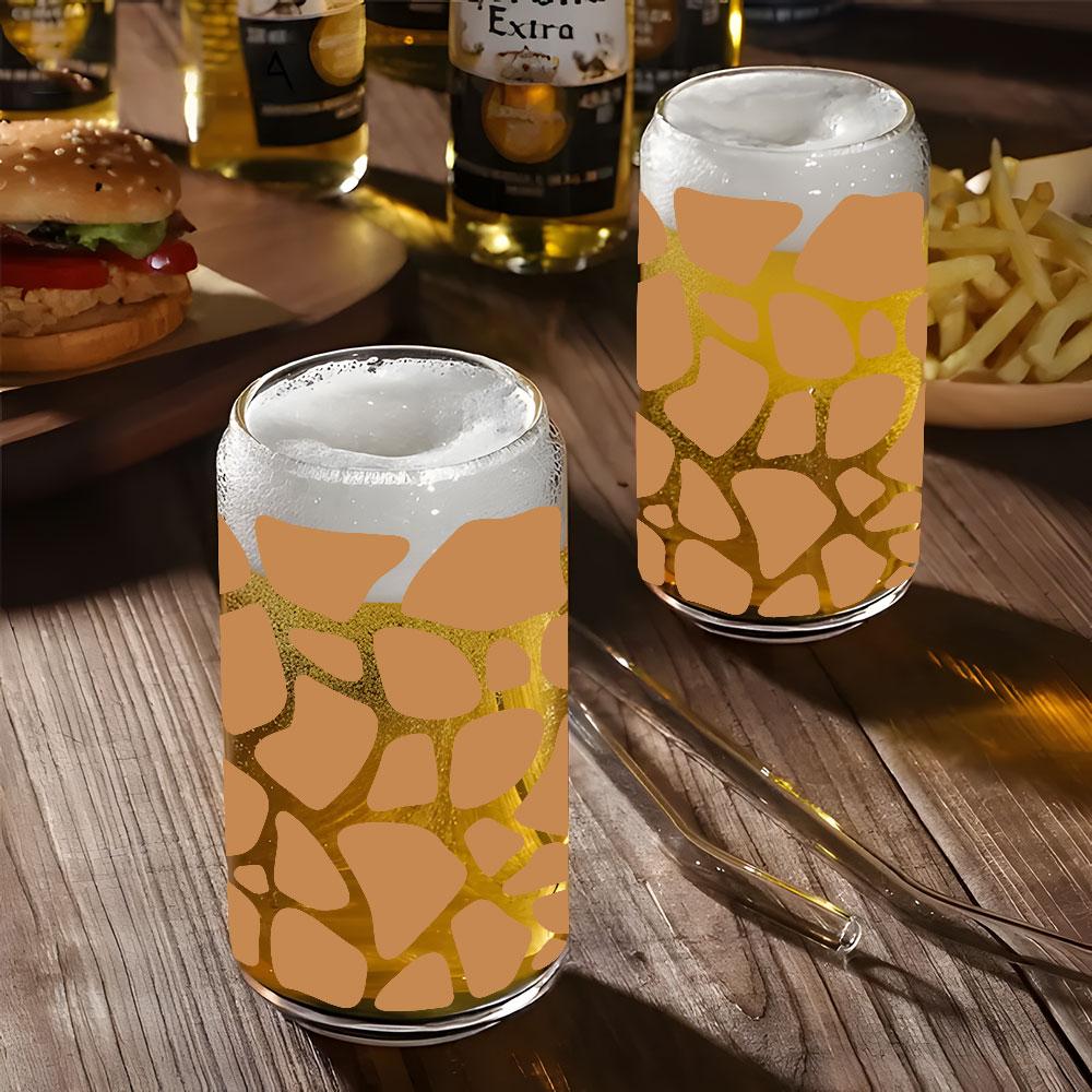 Giraffe Pattern Design 16oz Covered Straw Glass Drinking Cup, Reusable ...