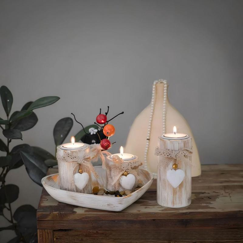 Heart-Shaped Wooden Candle and Candlestick Set, Valentine's Day Gift ...