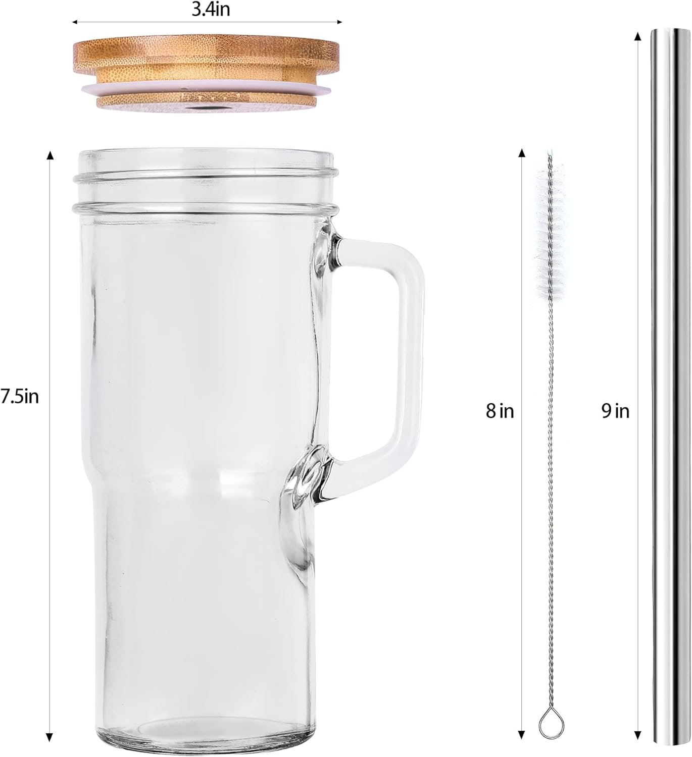 Nifogo Glass Cups with Bamboo Lids and Straws,24oz Glass Tumbler with ...