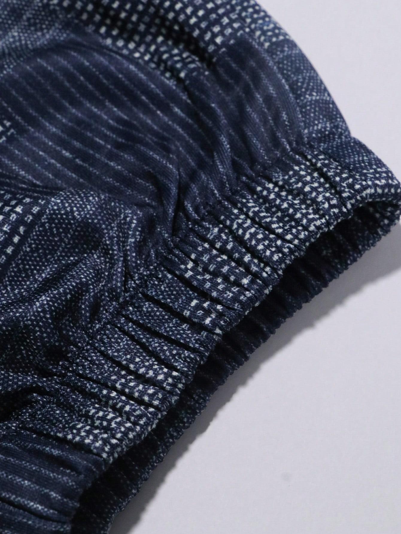 Men’s Dark Blue Block Plaid Jogger Pants - Elastic Waist with White ...