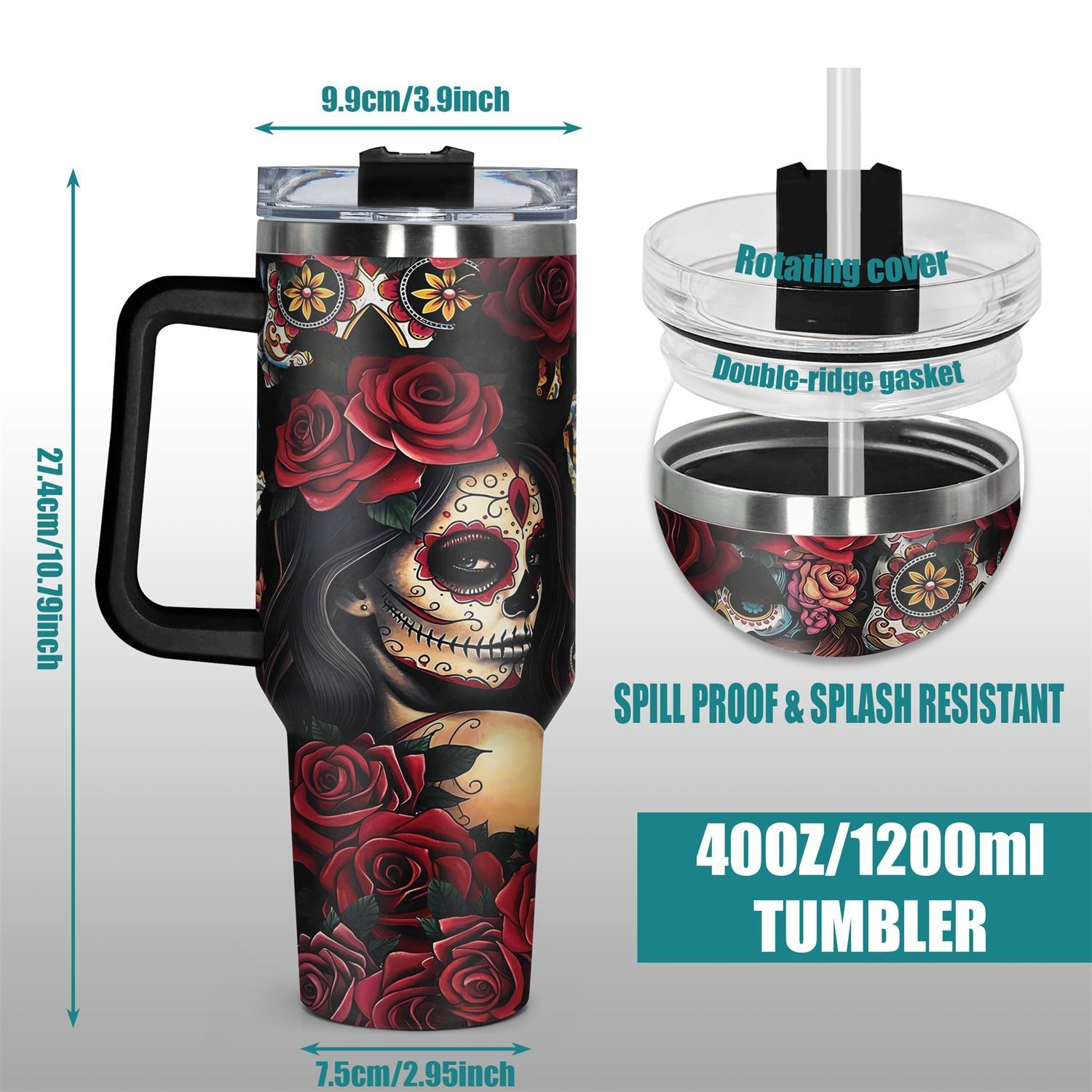 Gifts for Skull Lover 40oz Tumbler, Skull And Rose Funny Print 40oz ...