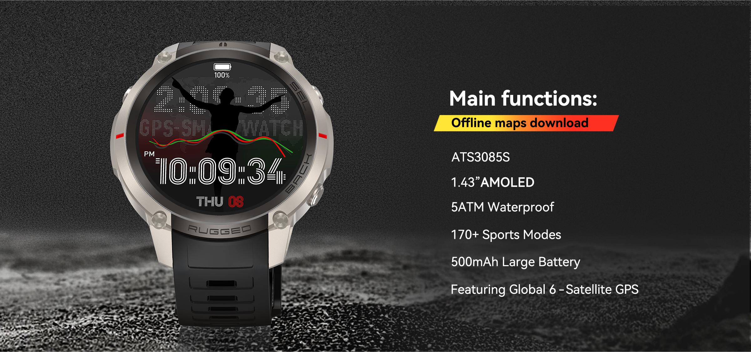 Outdoor GPS Smart Watch ,with Offline Map, BT Calling, Multi-Satellite ...
