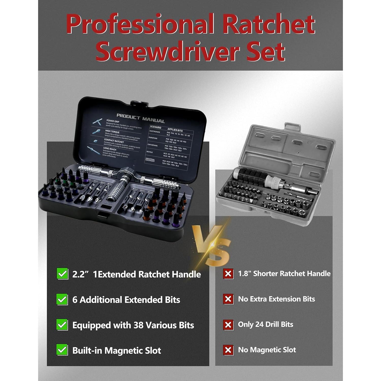 42 in 1 Ratchet Set, Rustproof Sets with Storage Case, Ratcheting Set ...