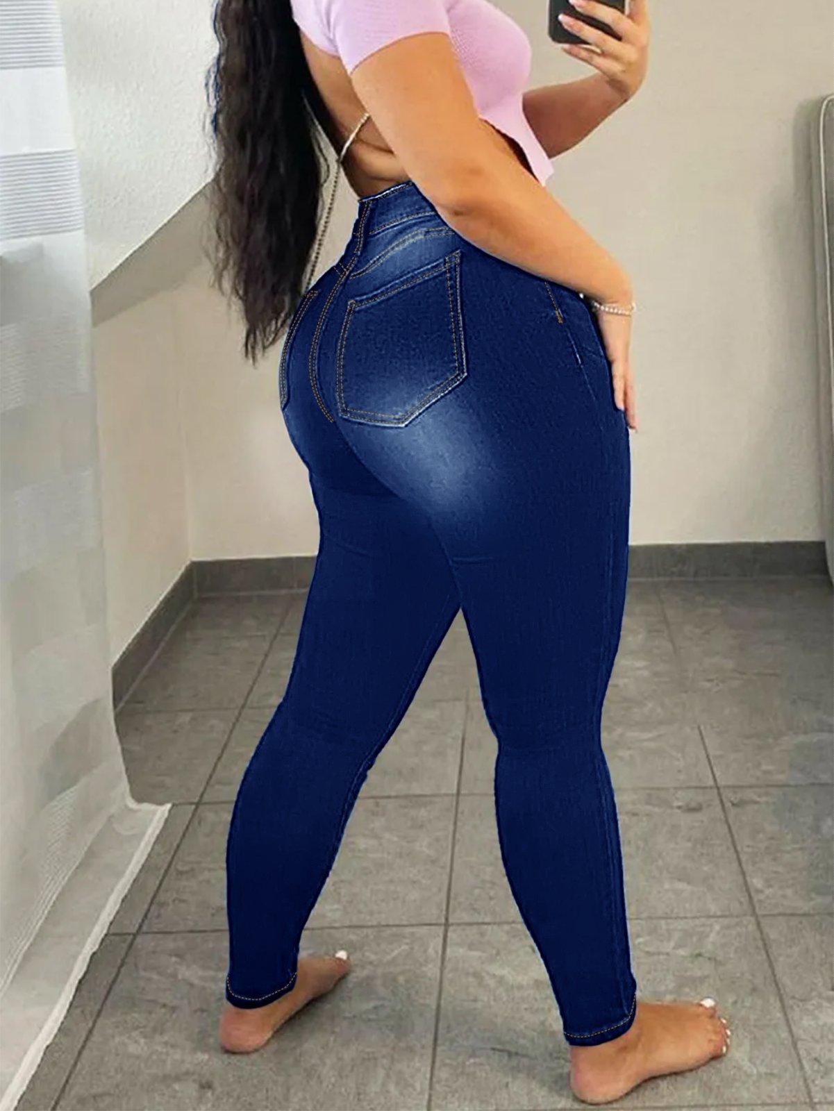 Fashion high-waisted, hip-raising and buttock-enhancing denim pants for ...