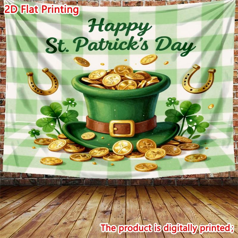 2D Flat Printing 1pcGreen checkered background with leprechaun hat full ...