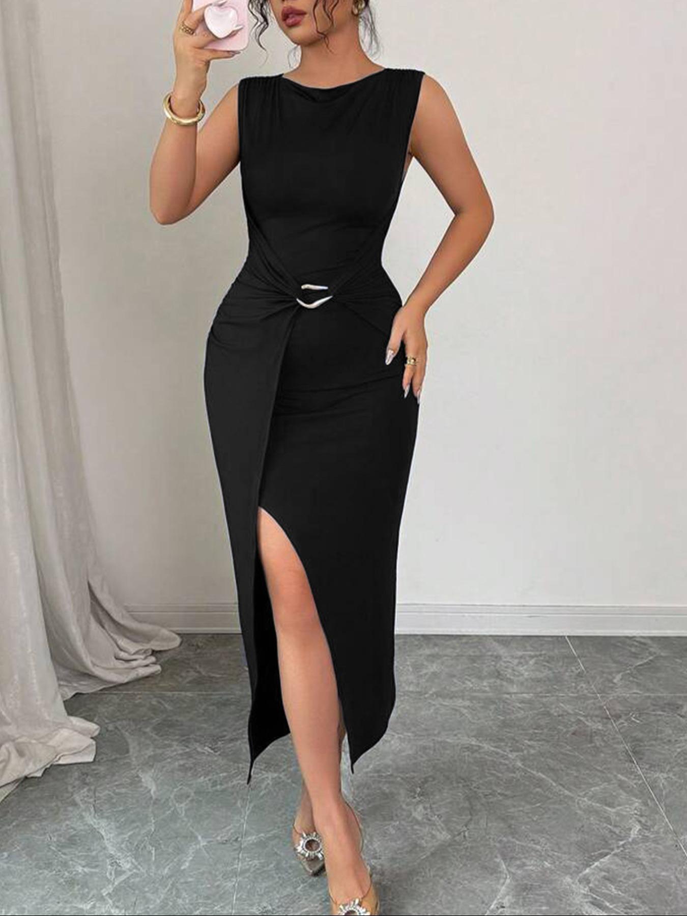 Elegant Women's Sleeveless Slit Dress for Spring & Autumn - TikTok Shop