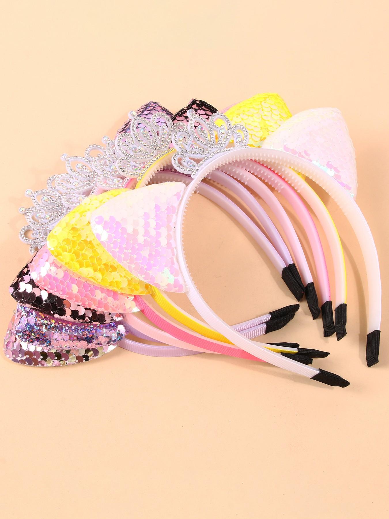 6 Pcs Glitter Cat Ear Crown Hairbands, Fashionable Versatile Headbands ...