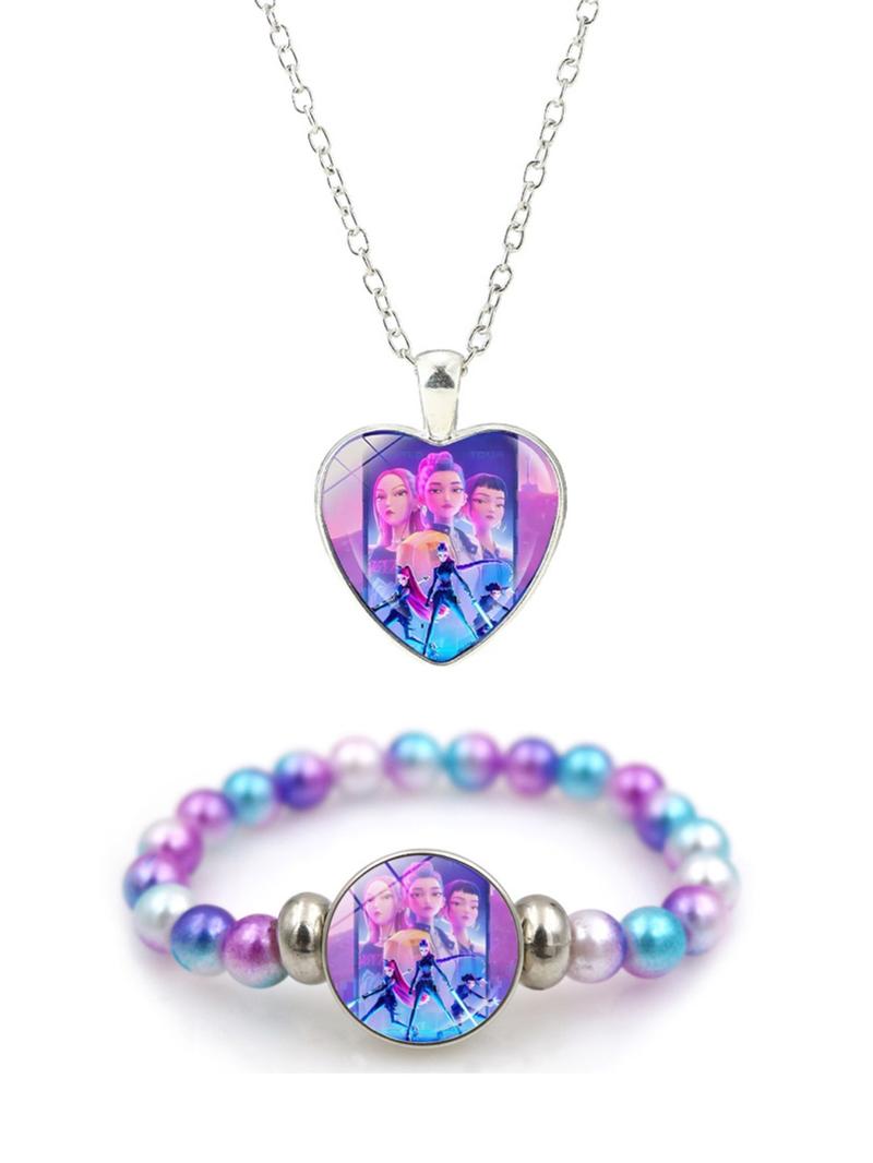 Fashion Trendy K-Pop Cartoon Anime Necklace and Bracelet Set, 2 Piece ...