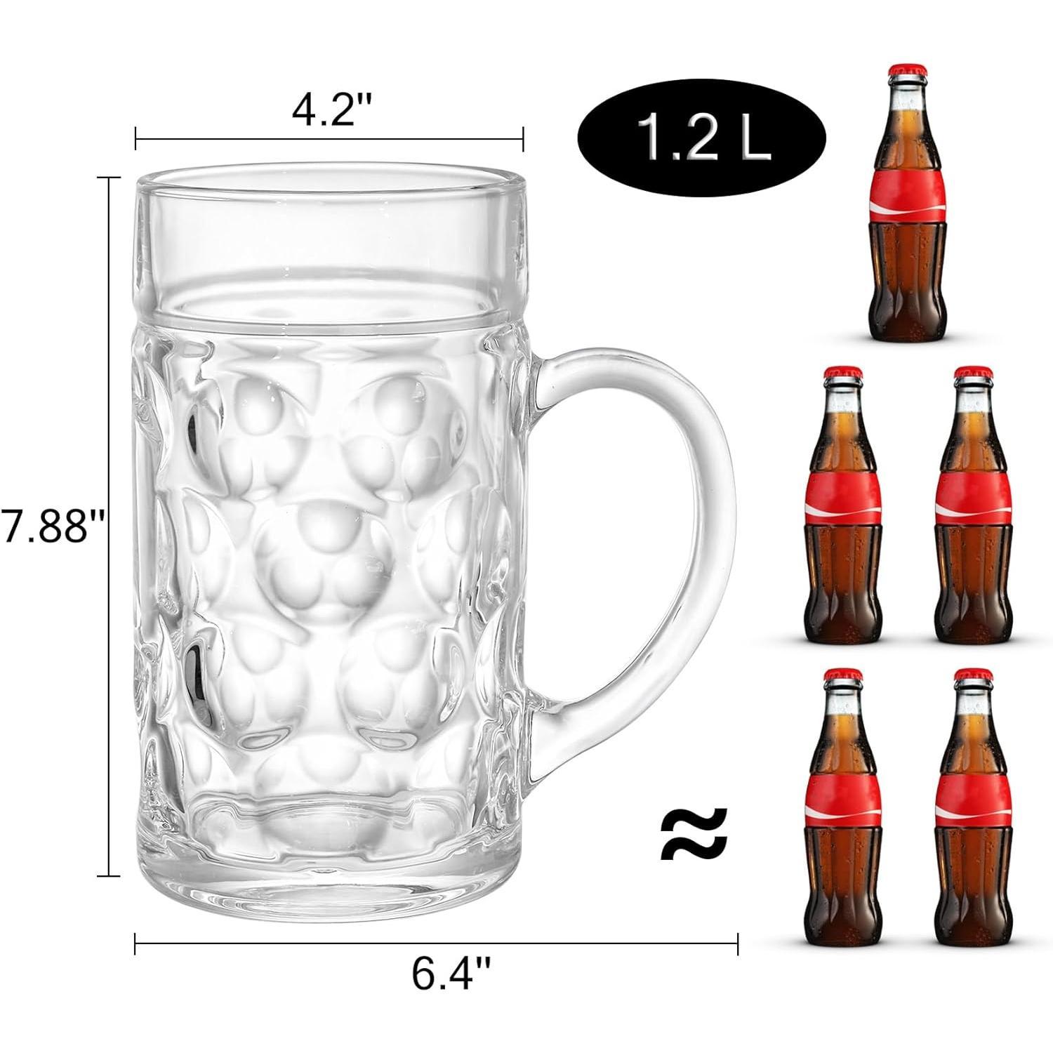 2 Pack Mug for Freezer, 1.2 L /40 oz Glass Stein Mugs with Handle Large ...