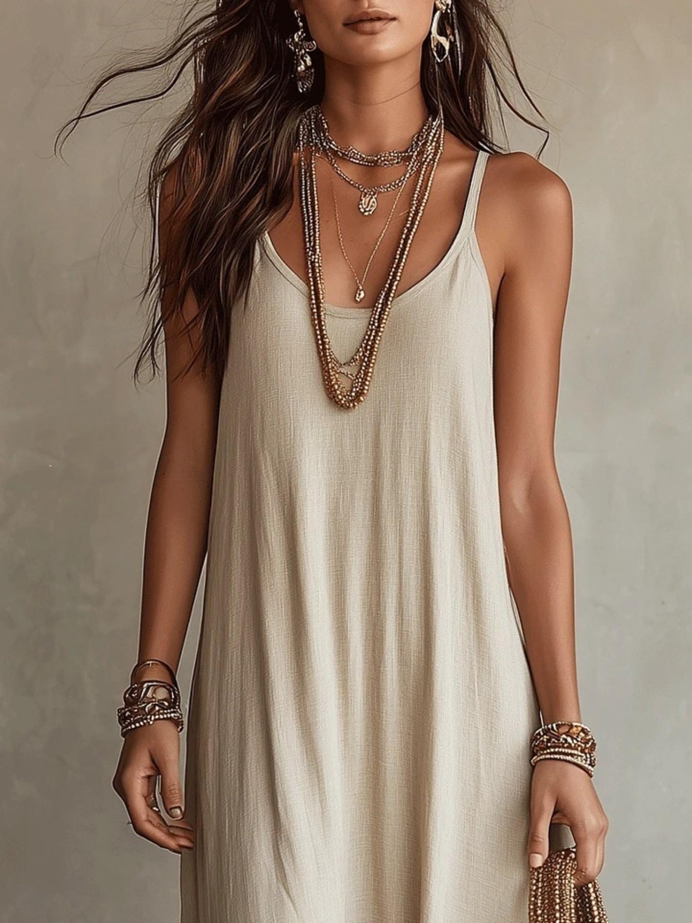 2026 New Arrival Bohemian Vacation Dress, Loose Fit V-Neck Halter Top ...