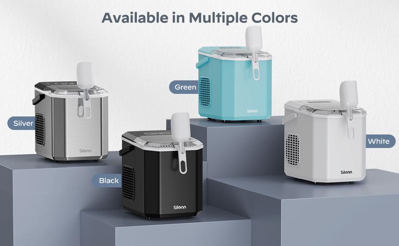 Silonn Bullet Ice Maker Countertop with Handle, 9 Cubes in 6 Mins ...