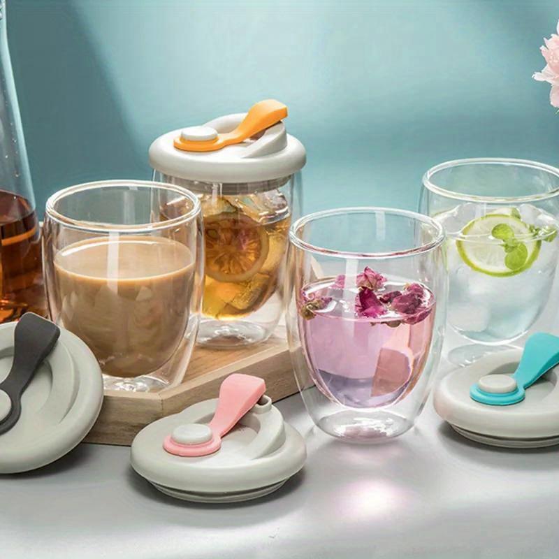 Glass Cup Double Wall With Leak-Proof Lid Transparent Insulated Coffee ...