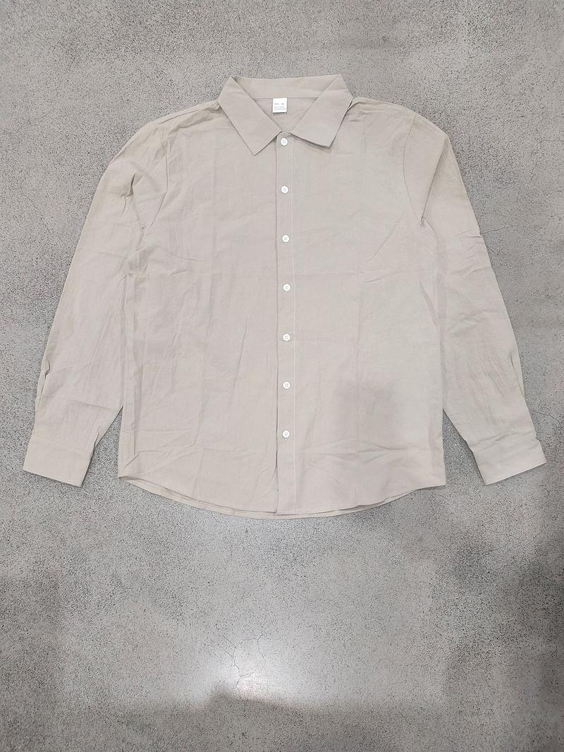 Men's Linen Blend Shirt, Casual Long Sleeve Button Front Collar, Loose ...