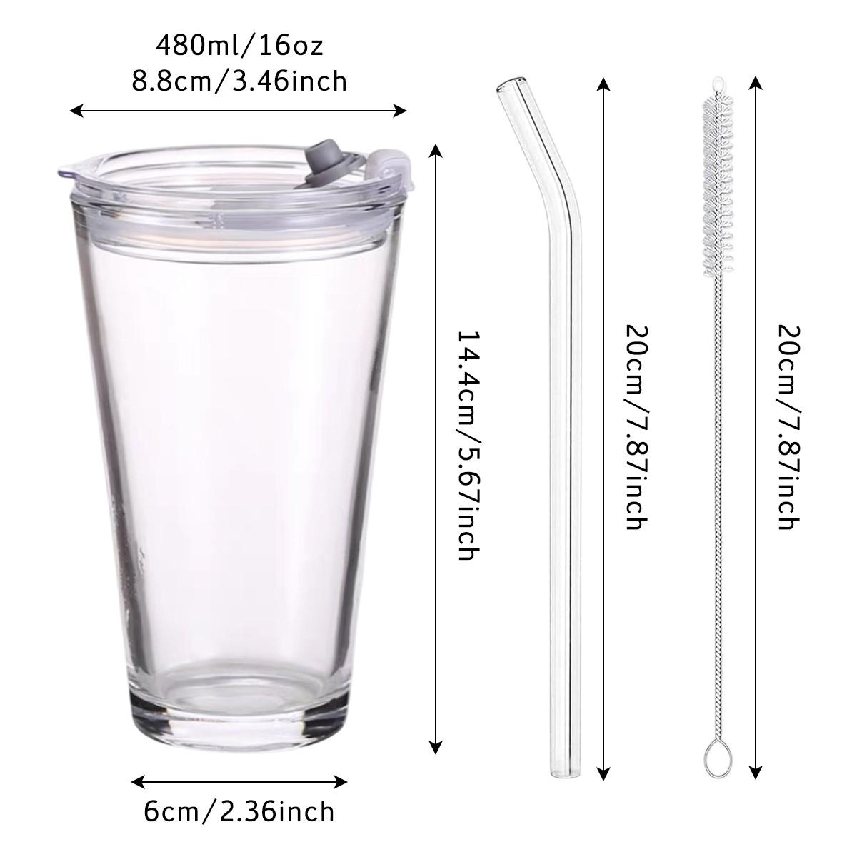 4 Pack Glass Cups with Lids and Straws, 16oz Reusable Iced Coffee Cups ...