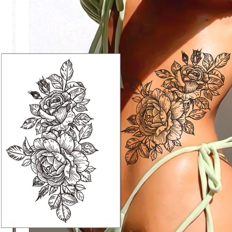 6Pcs Large-Sized Valentine’s Day Dark Rose & Floral Temporary Tattoos ...