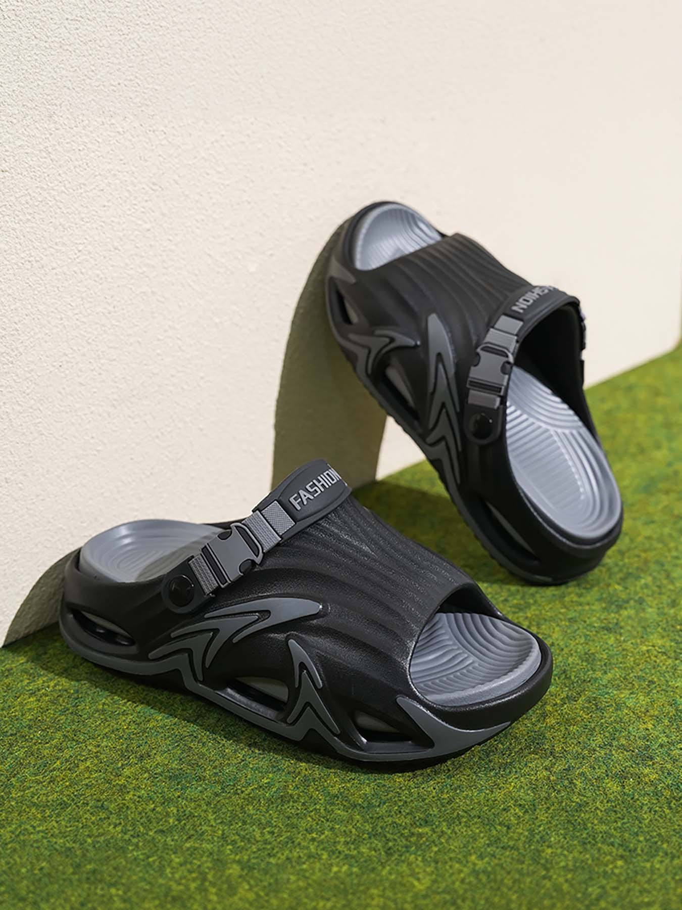 Men's Mecha-Style Thick-Soled Slides, Breathable Hollow Two-Way Sandals ...
