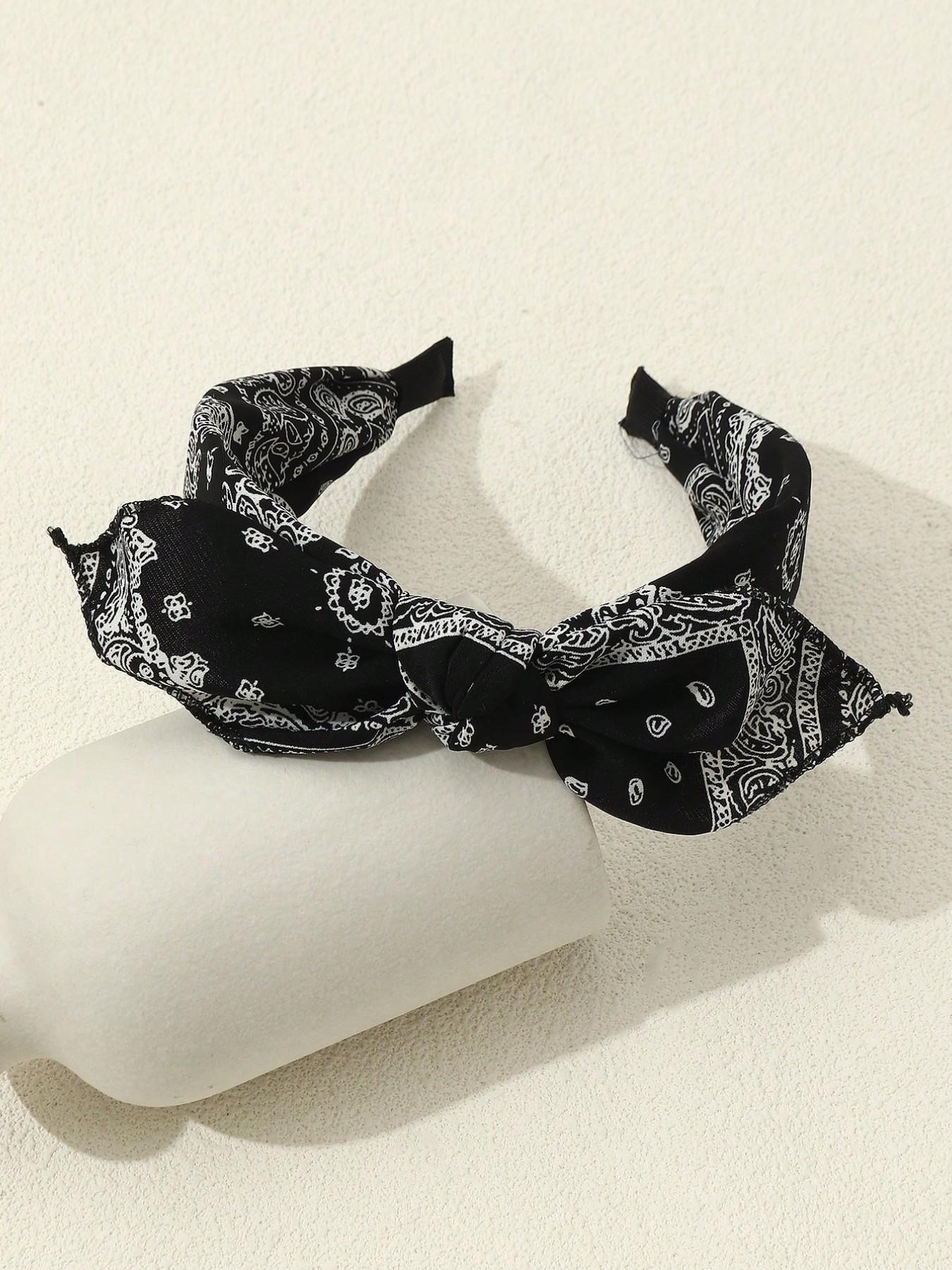 Vintage Totem Print Bow Zig Zag Headband, High Forehead Fashion Simple ...
