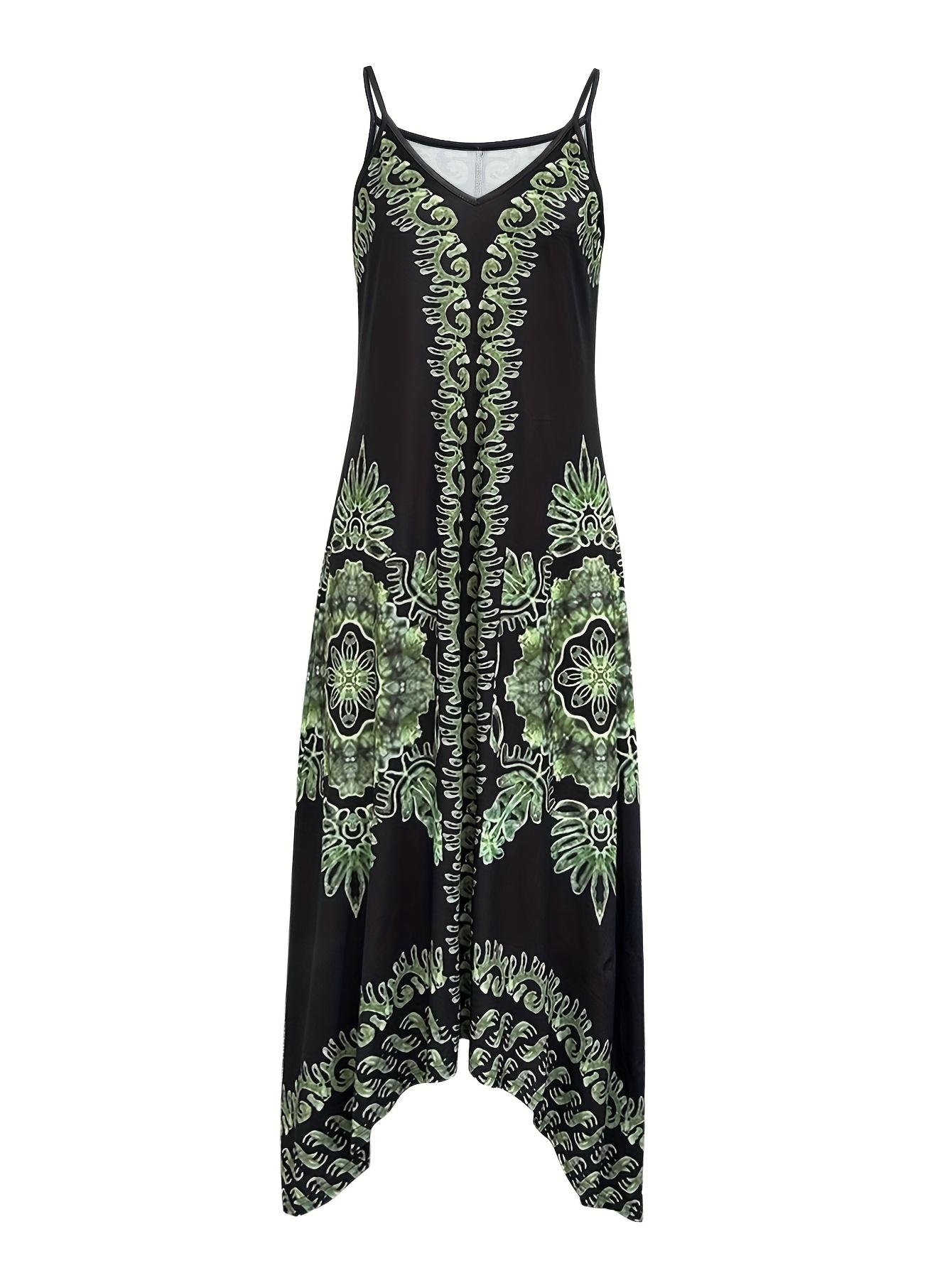 Women'S Bohemian Floral Print Maxi Dress - V-Neck Spaghetti Strap A ...