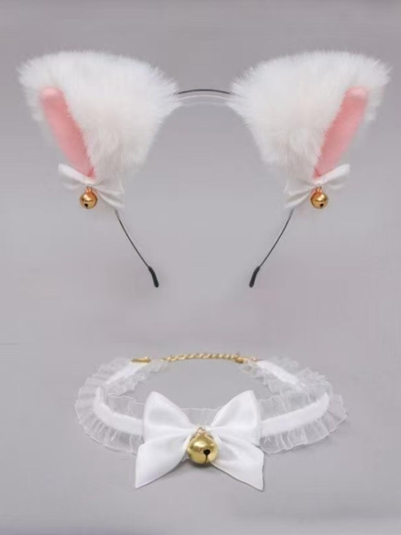 Valentine's Day Accessories Set, Lace Bow Bell Collar, Cat Ears Hair ...